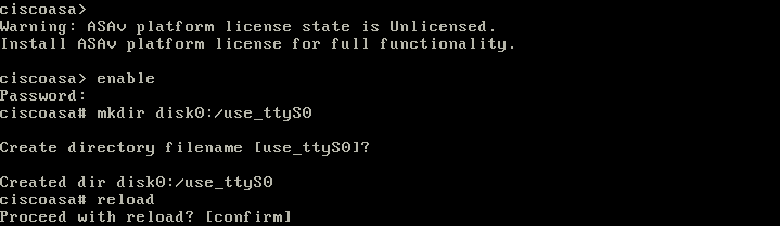 Redirecting Cisco ASAv output to serial console